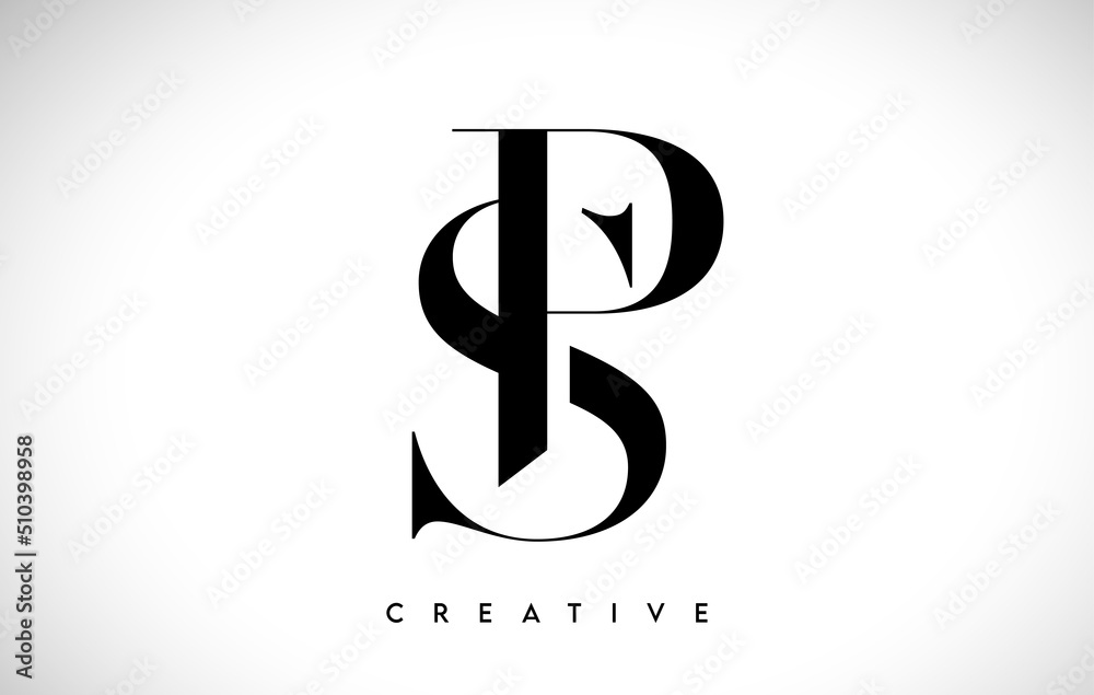 SP Artistic Letter Logo Design with Serif Font in Black and White Colors Vector Illustration ...