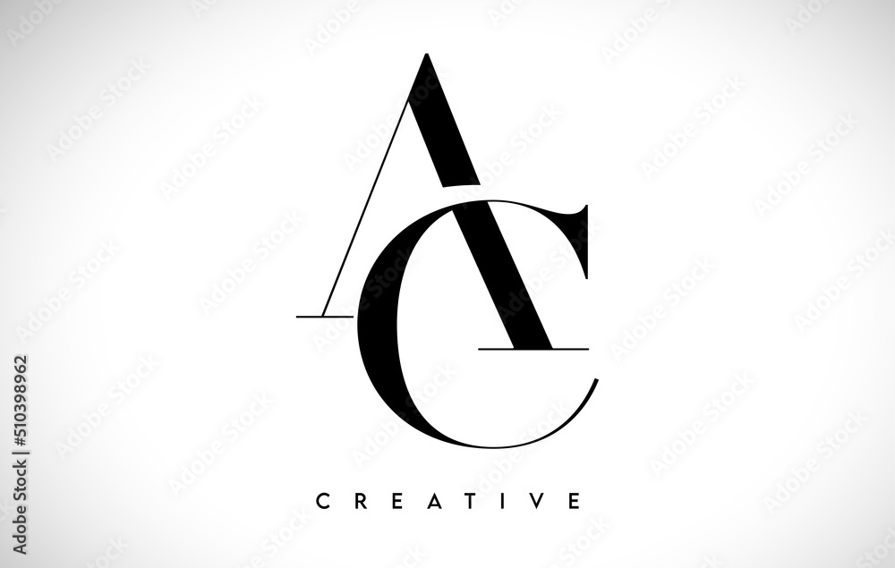 AC Artistic Letter Logo Design with Serif Font in Black and White ...