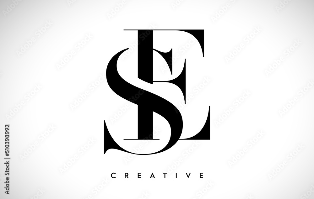 SE Artistic Letter Logo Design with Serif Font in Black and White ...