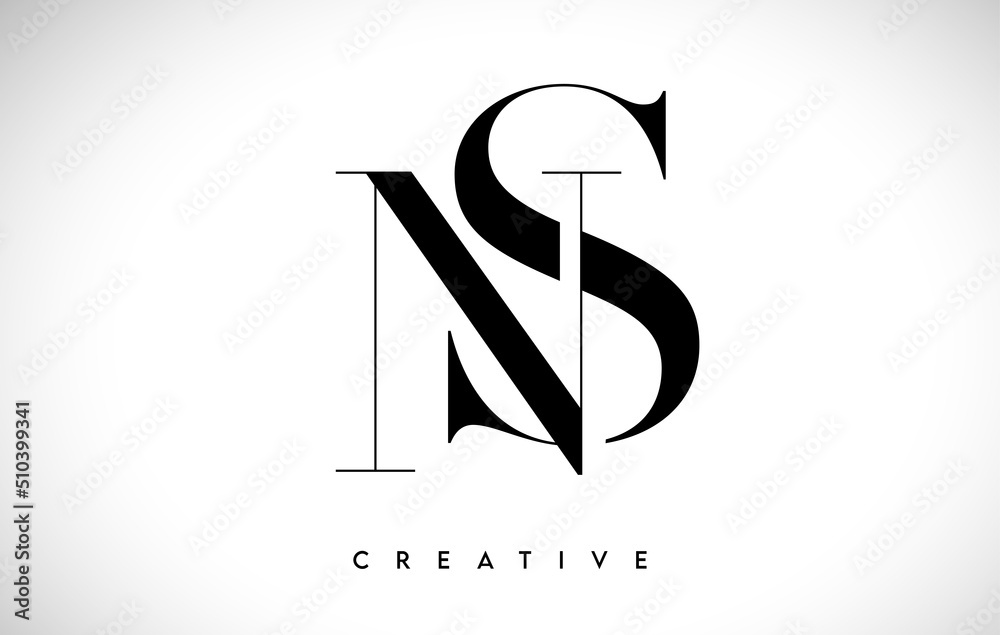 NS Artistic Letter Logo Design with Serif Font in Black and White ...