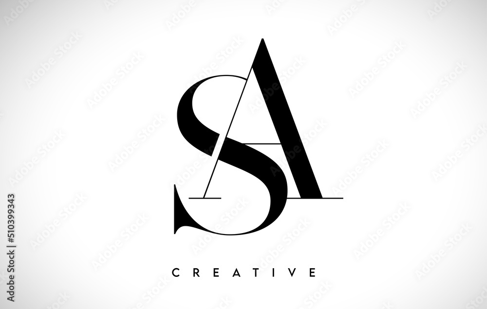 SA Artistic Letter Logo Design with Serif Font in Black and White ...