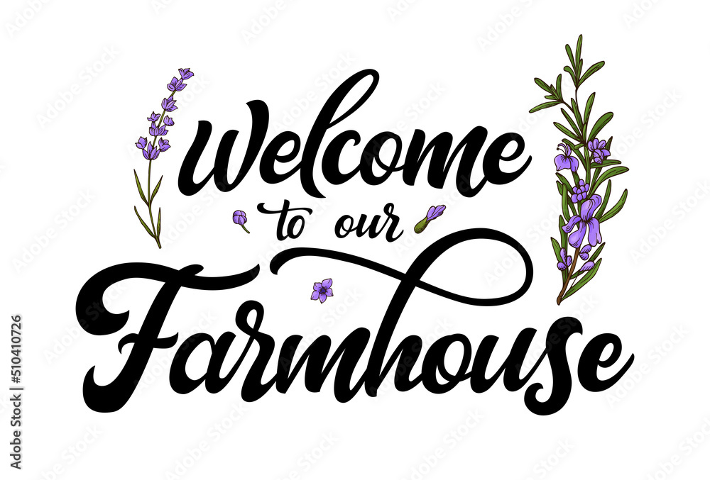 Welcome to farm house home design with lettering. Happy hand drawn ...
