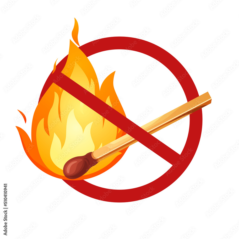 Fire sign no open flame. Warning symbol in cartoon match. Danger vector ...