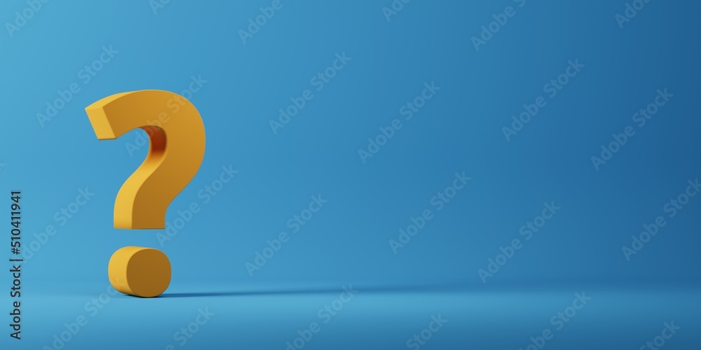 3D render of orange question mark symbol on blue background Stock ...