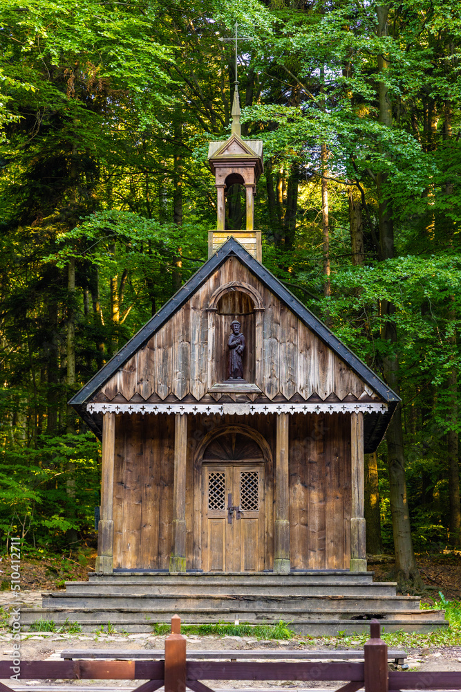 Traditional forest shrine of St. Francis in Swieta Katarzyna village ...