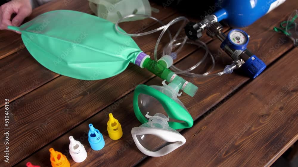 medical oxygen cylinder connected to an inhaler mask with a breathing ...