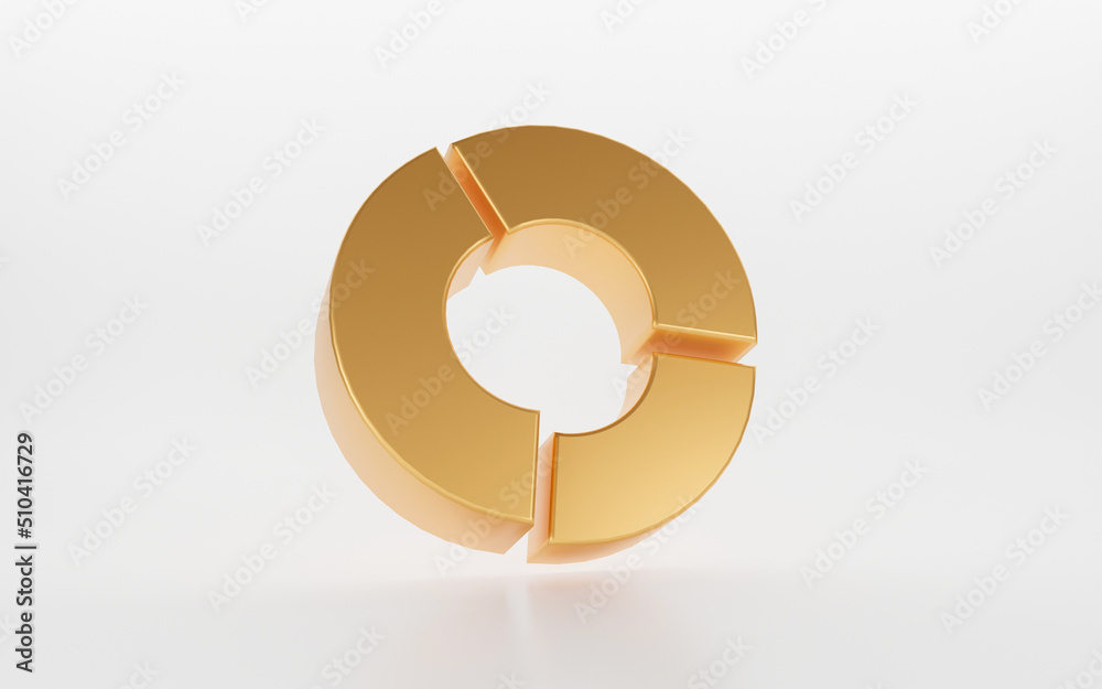 3D Golden Pie chart icon on isolated white background. gold geometry ...