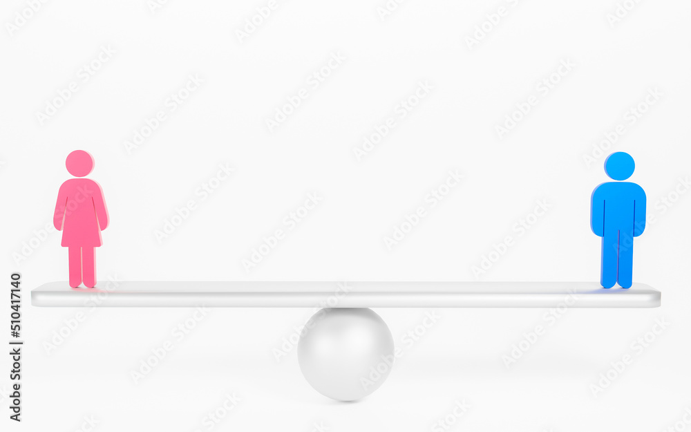 3D Gender Equality Seesaw Balance on isolated white background, Male ...