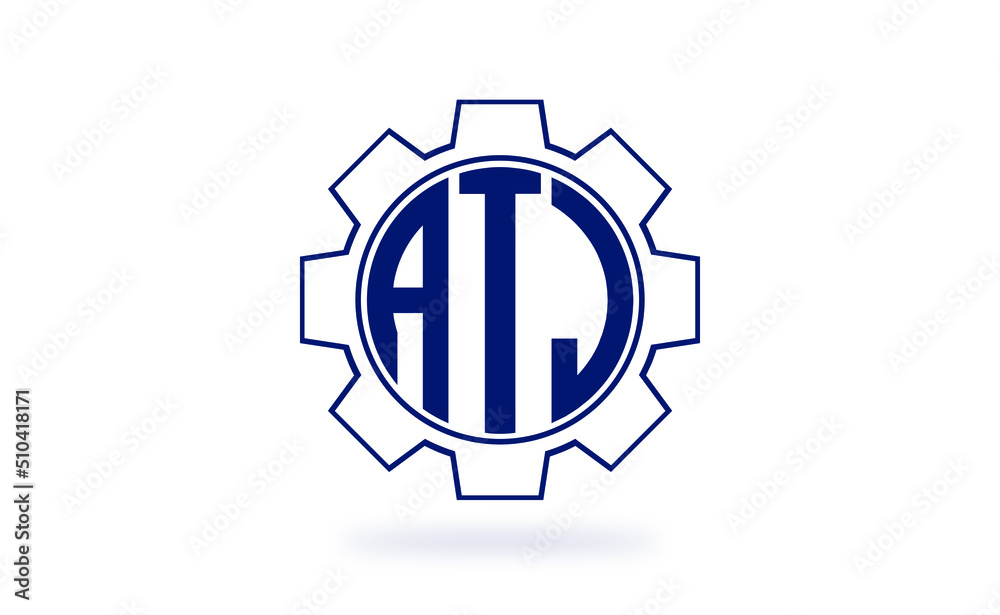 ATJ three letter industrial logo with gear icon logo design vector ...
