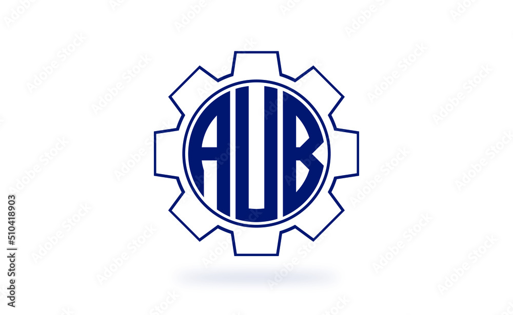 AUB three letter industrial logo with gear icon logo design vector ...