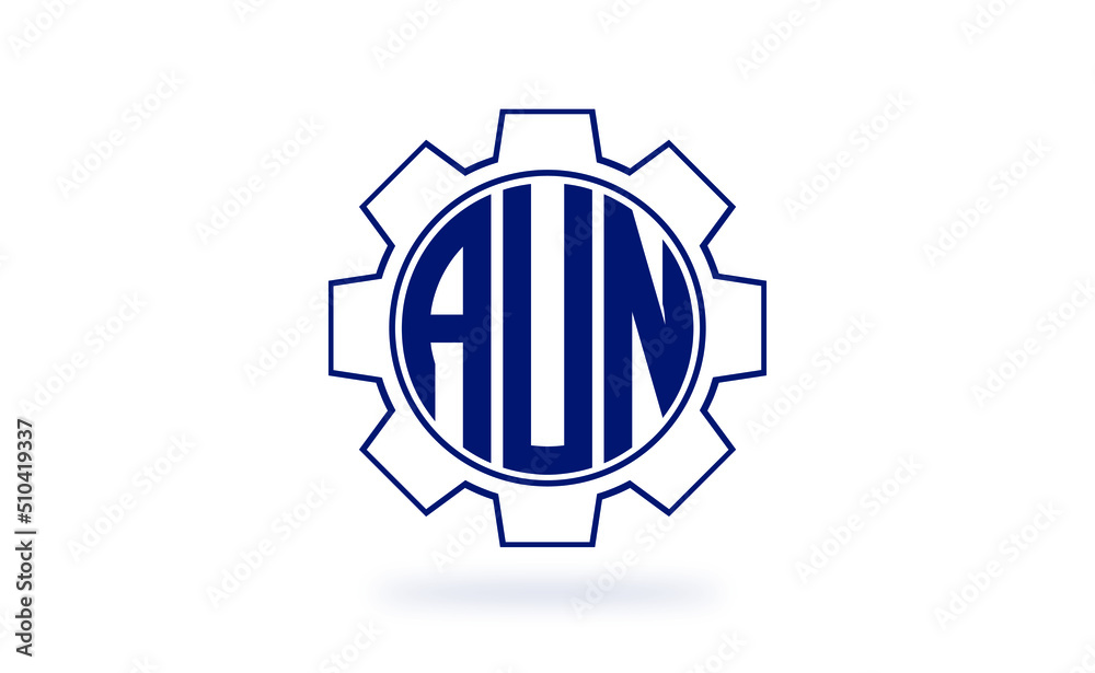 AUN three letter industrial logo with gear icon logo design vector ...