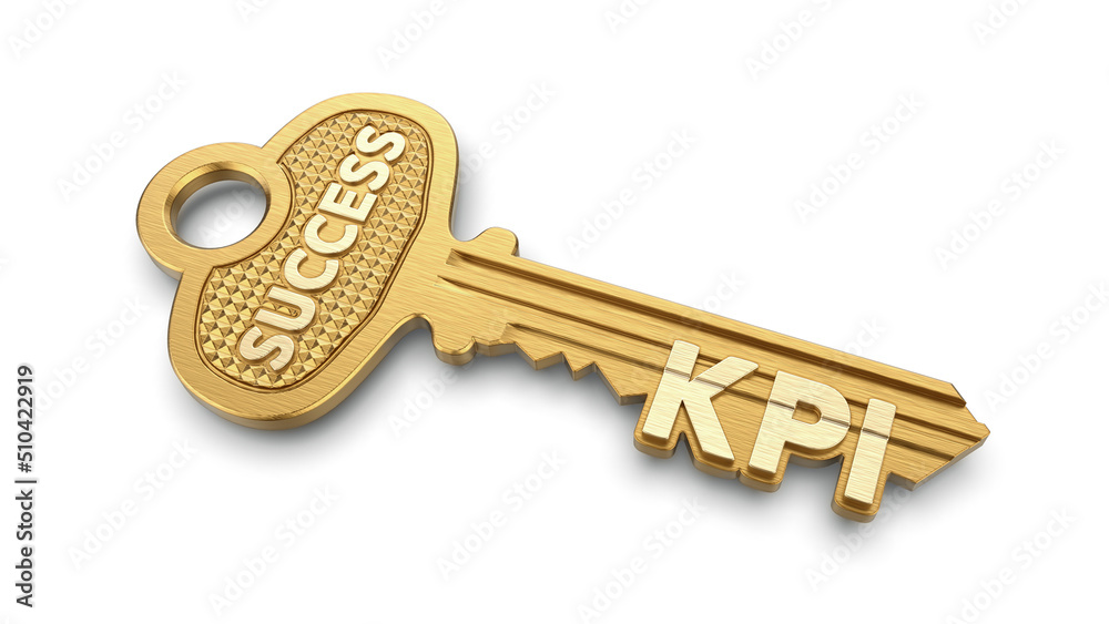 KPI. Golden key from KPI letter isolated on white. Gold key success ...