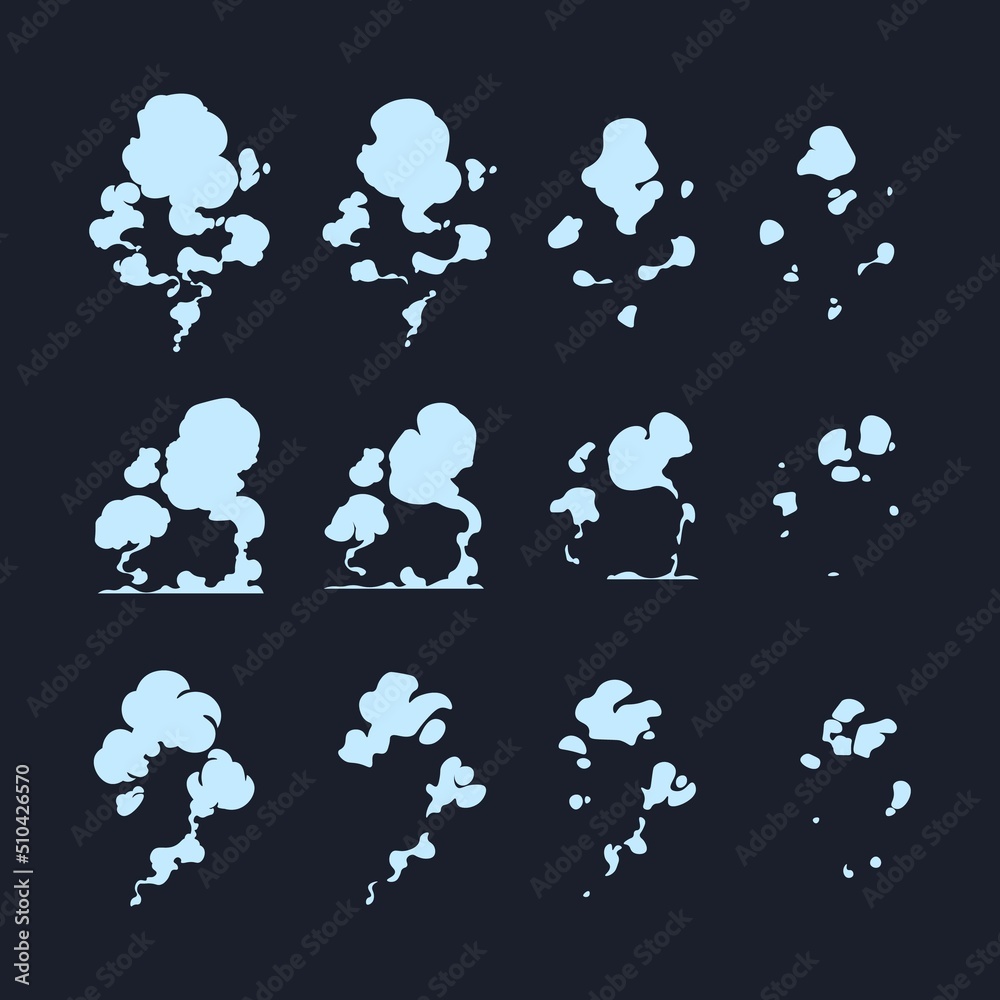 Smoke sprite effect. Cartoon dust cloud game animation asset, steam ...