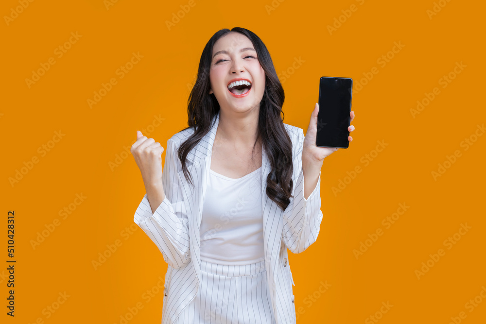exited surprise face expression asian business woman female hand ...