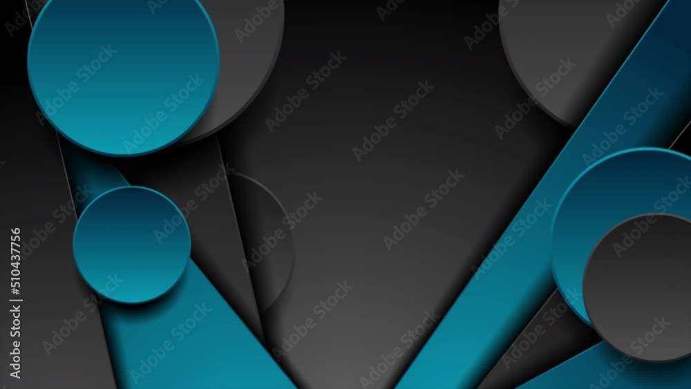 High contrast blue black abstract tech corporate background with circles. Seamless looping ...