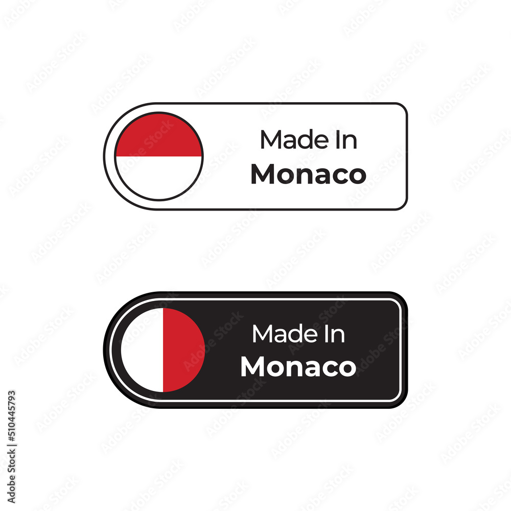 Made in Monaco vector label with Monaco flag and text in two different ...