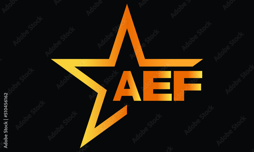 AEF golden luxury star icon three letter logo design vector template ...