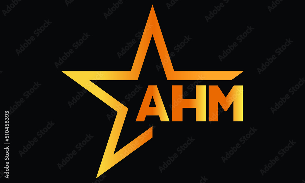 AHM golden luxury star icon three letter logo design vector template ...