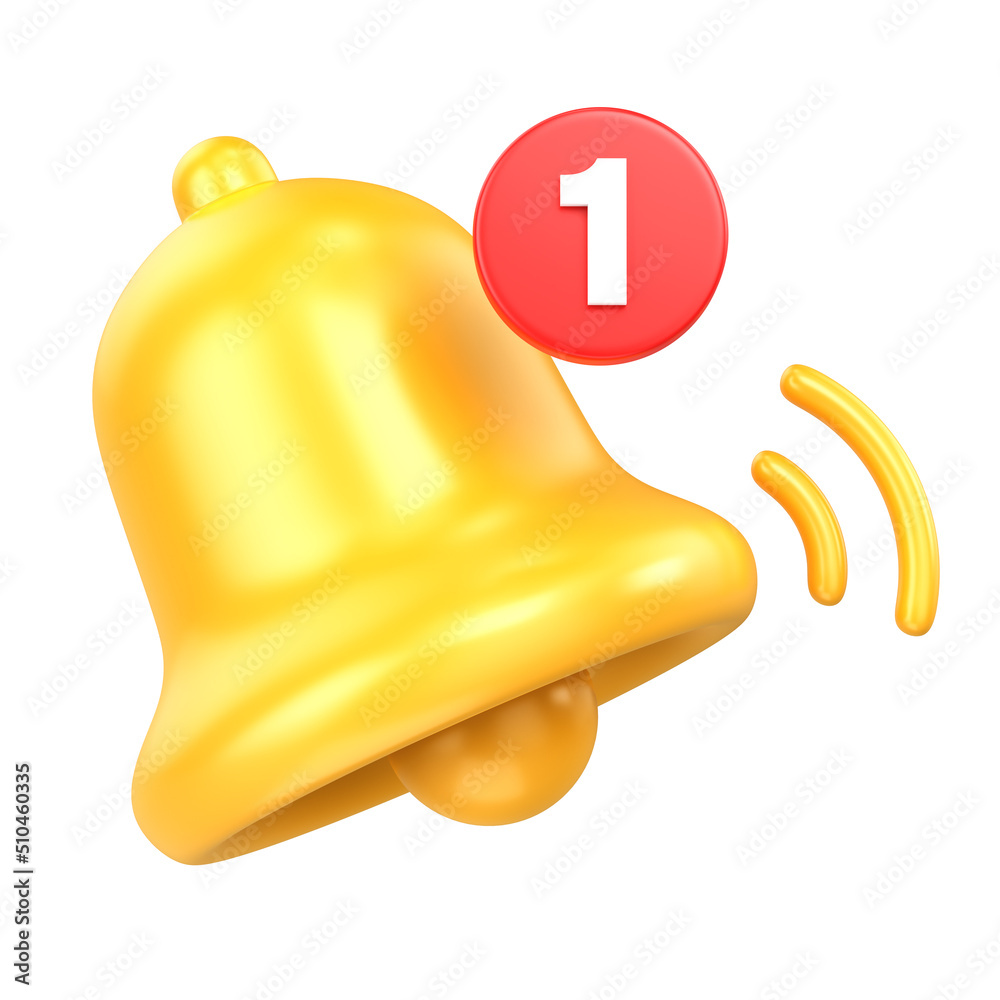 One yellow social media notification bell icon set isolated on white ...