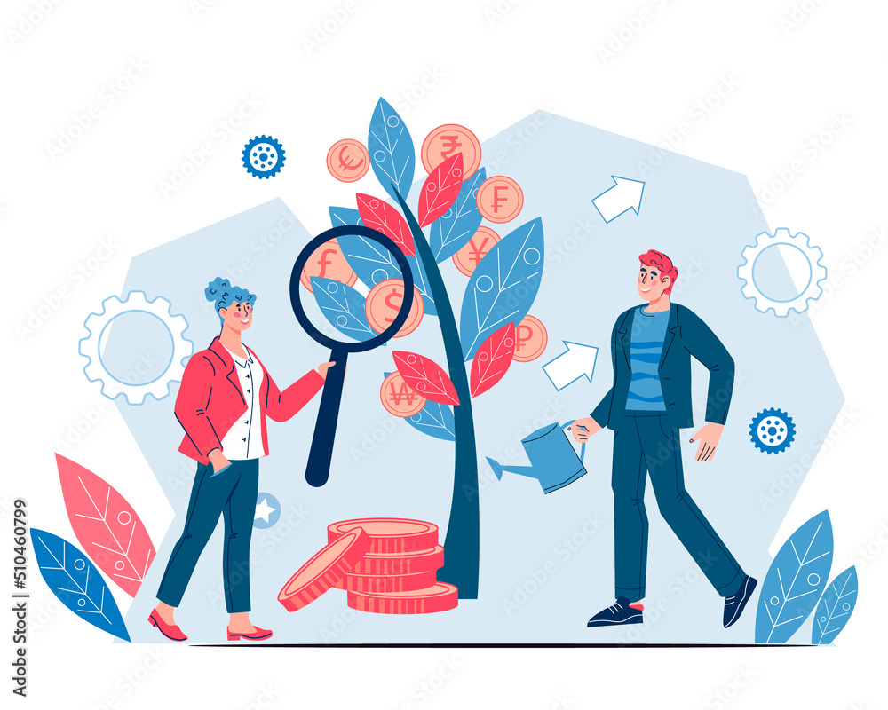 Growing money tree and successful business concept, flat cartoon vector ...