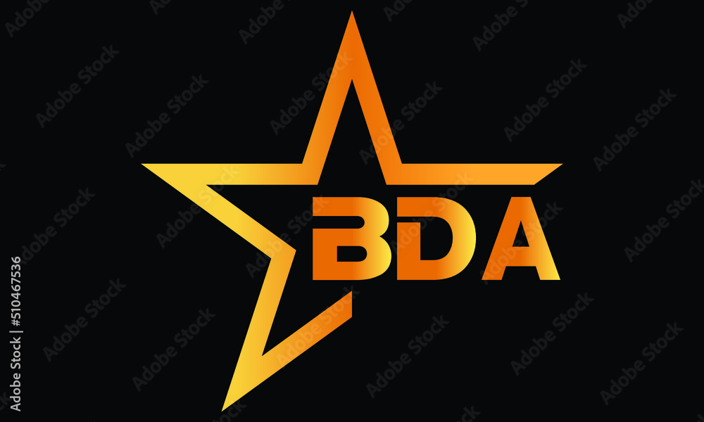BDA golden luxury star icon three letter logo design vector template ...