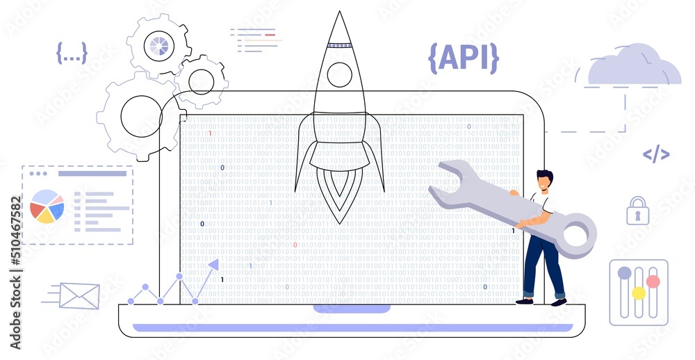 API Application Programming Interface Software development tool API as a symbol of finished code ...