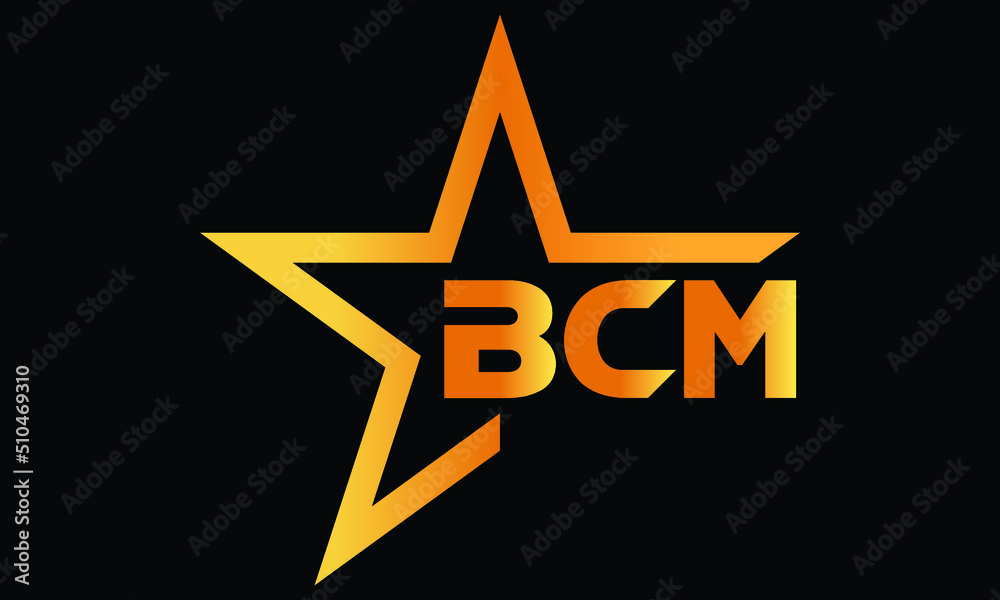 BCM golden luxury star icon three letter logo design vector template ...