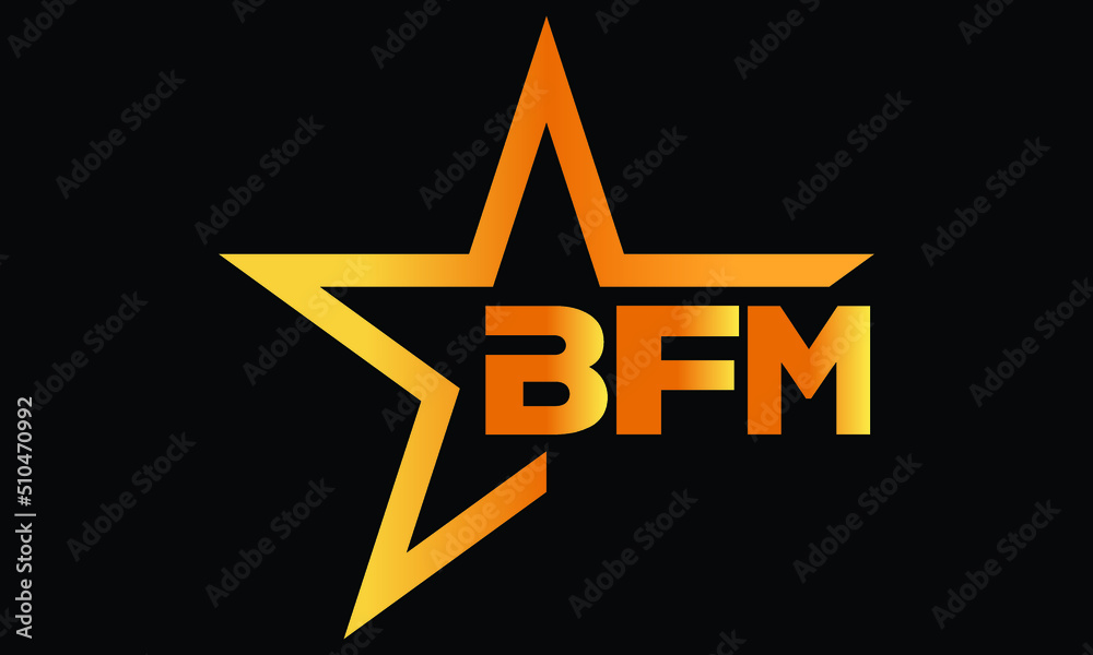 BFM golden luxury star icon three letter logo design vector template ...