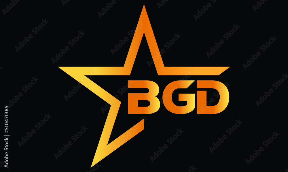 BGD golden luxury star icon three letter logo design vector template ...