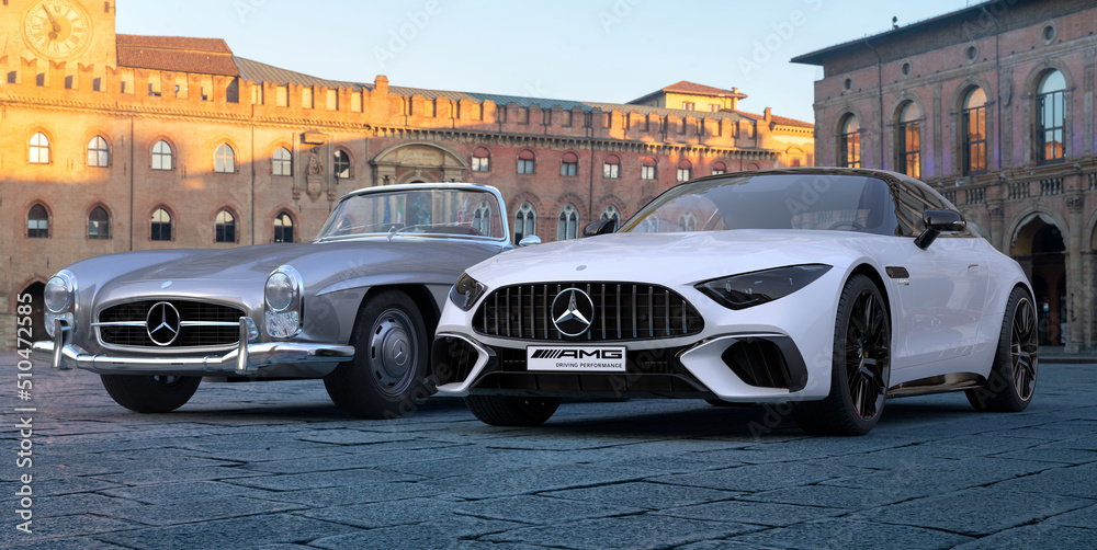 The new Mercedes SL pairs with the first generation SL from the 1950s ...