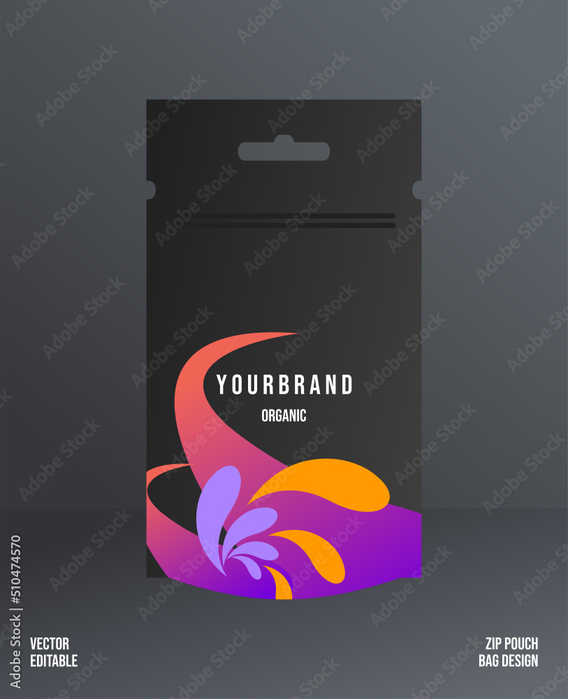 Packaging pattern with zip pouch bag mockup. Vector ornament template ...