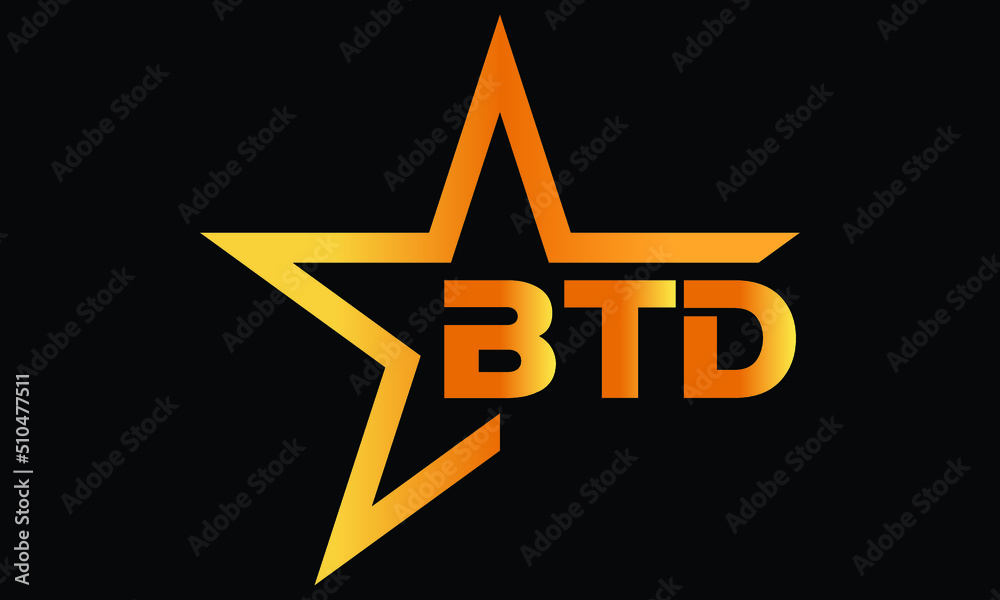 BTD golden luxury star icon three letter logo design vector template ...