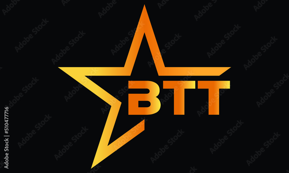 BTT golden luxury star icon three letter logo design vector template ...
