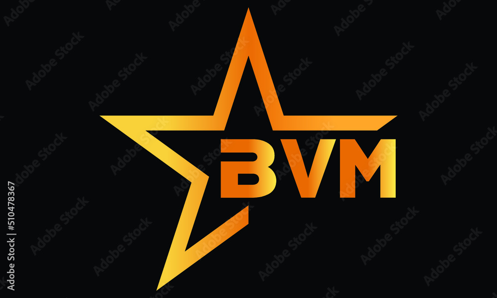 BVM golden luxury star icon three letter logo design vector template ...