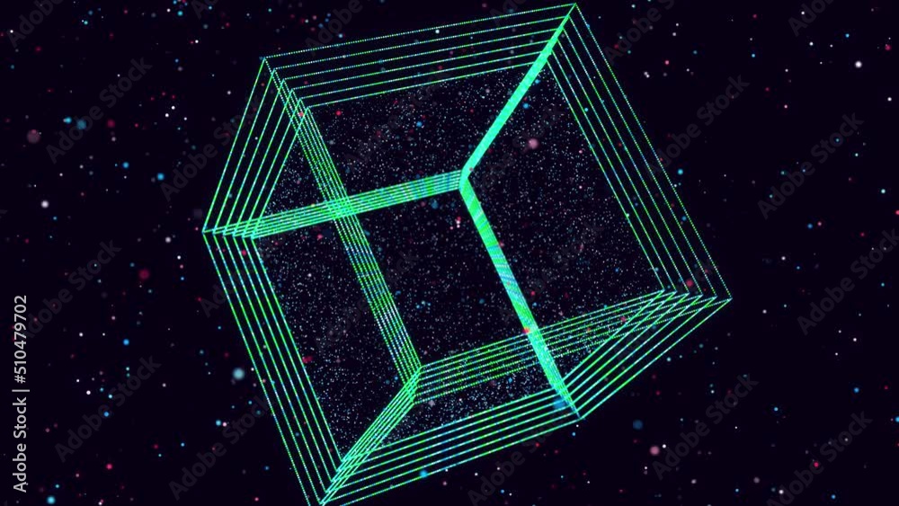 Abstract glow particles form 3d object in space. Cubes. Vj loop as bg ...