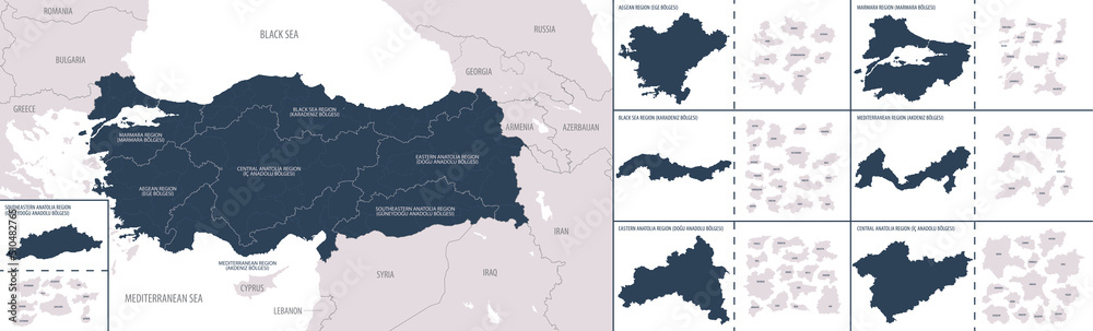 Vector color detailed map of Turkey with the administrative divisions ...