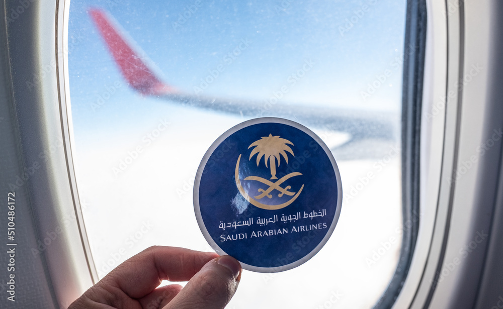 December 6, 2021, Jeddah, Saudi Arabia. The emblem of the airline Saudi ...
