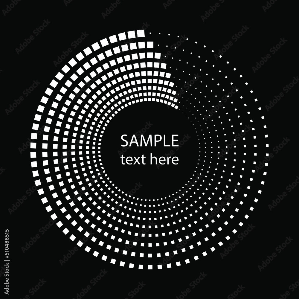 White dotted speed lines in circle form. Square halftone dots. Trendy ...
