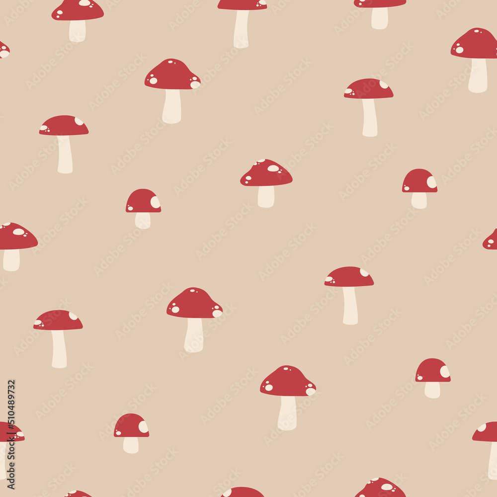 Cute red mushroom seamless vector pattern. Simple, modern minimal flat ...