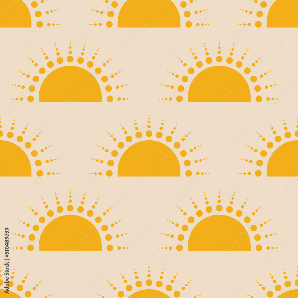 Cute sunshine seamless vector pattern. Abstract yellow sun shapes on a ...
