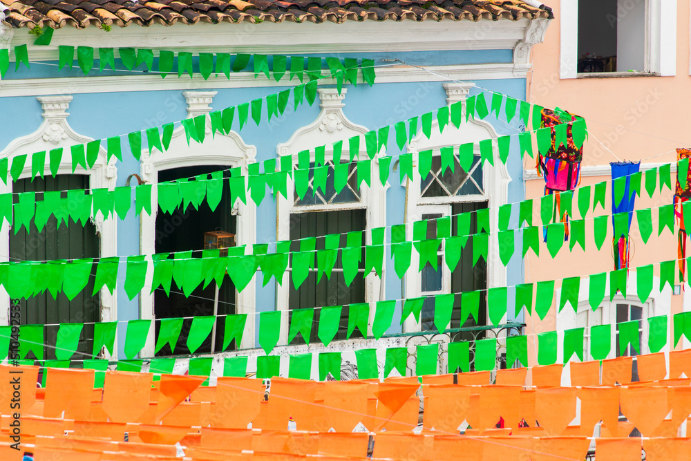 Colorful flags decorating the feast of Sao Joao Stock Photo | Adobe Stock