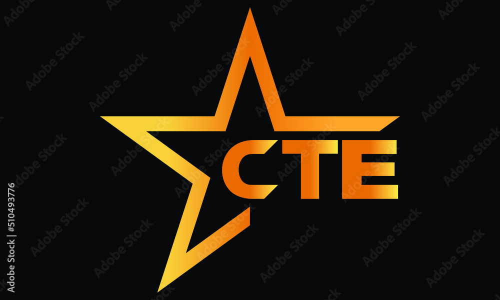 CTE golden luxury star icon three letter logo design vector template ...