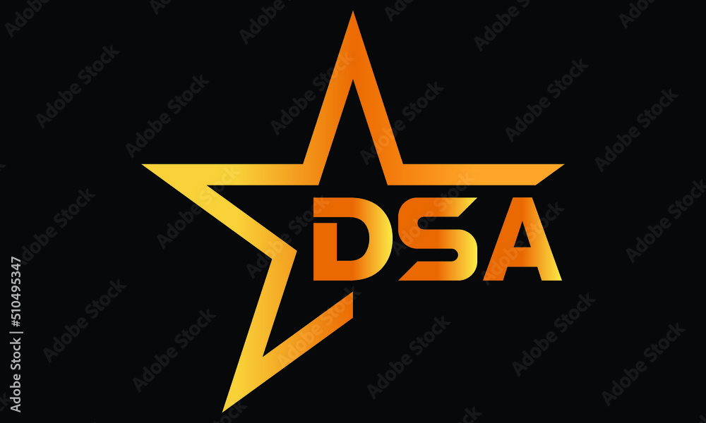 DSA golden luxury star icon three letter logo design vector template ...