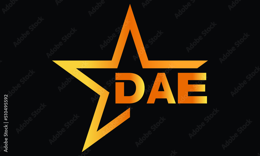 DAE golden luxury star icon three letter logo design vector template ...