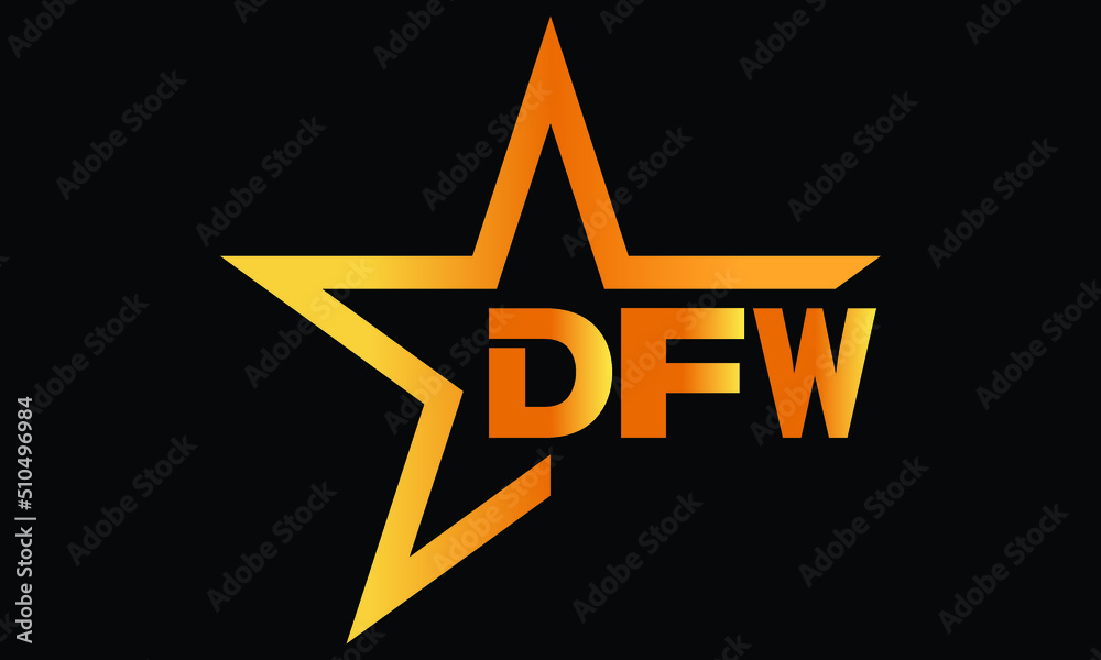 DFW golden luxury star icon three letter logo design vector template ...
