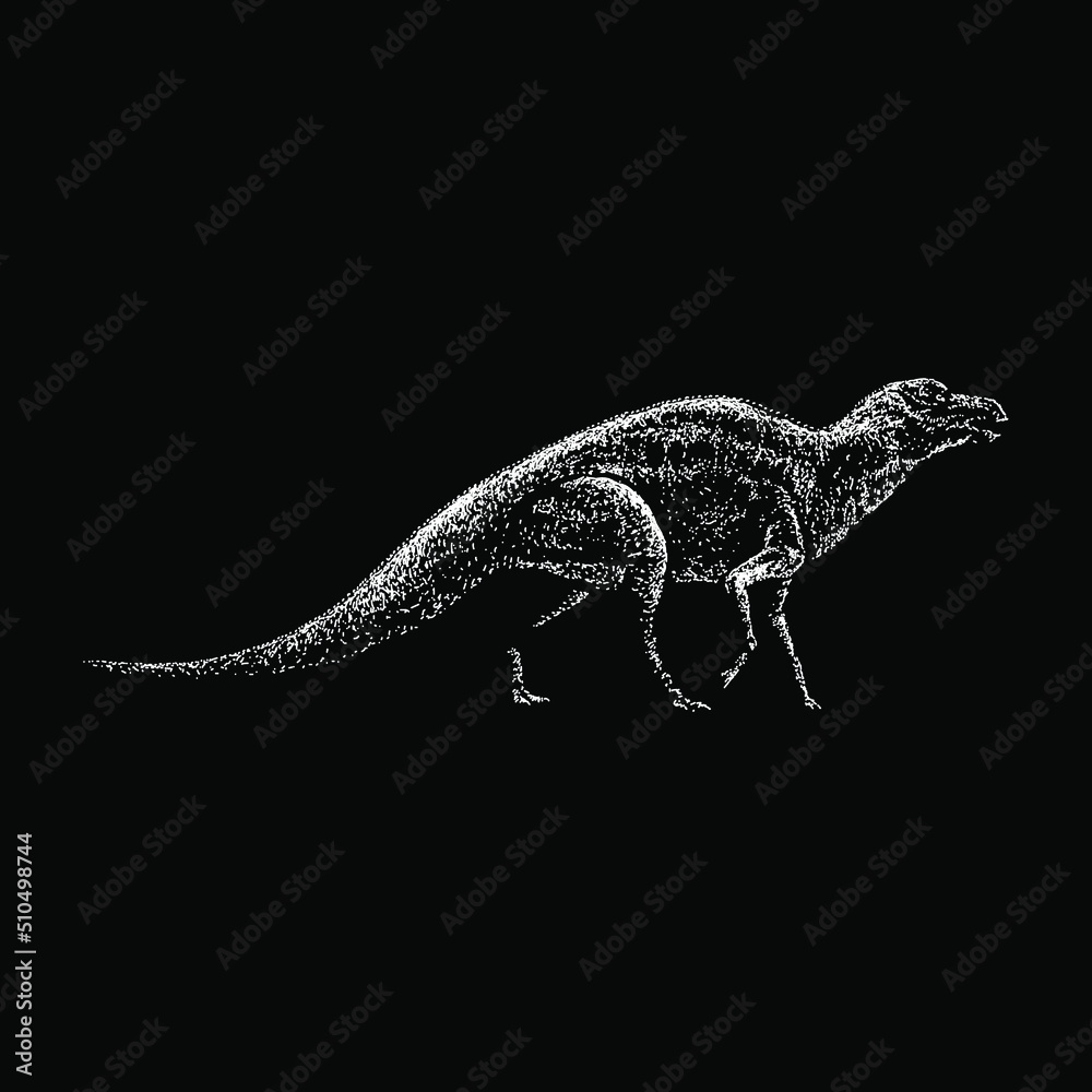 Maiasaura hand drawing vector illustration isolated on black background ...