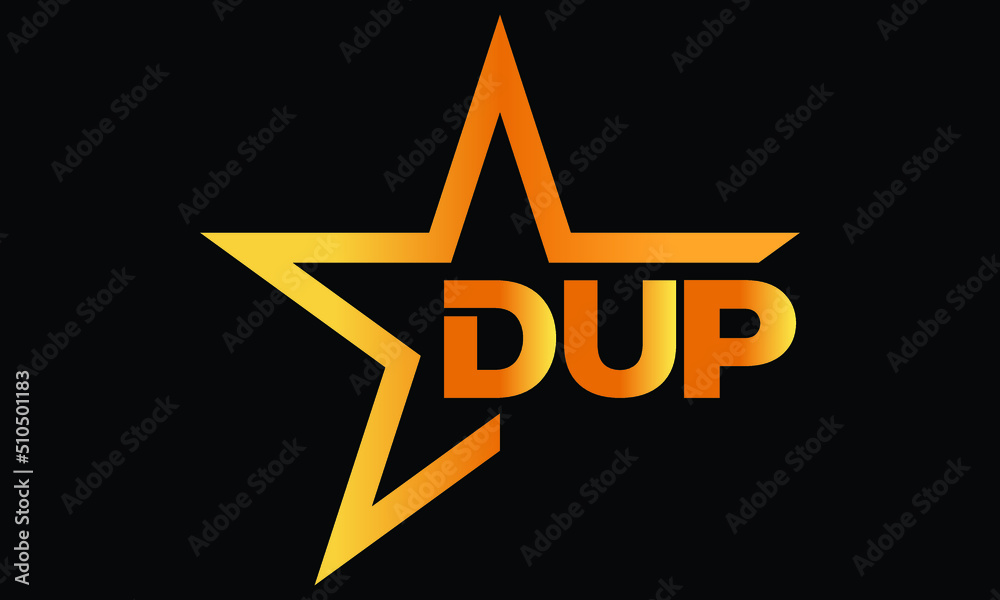 DUP golden luxury star icon three letter logo design vector template ...