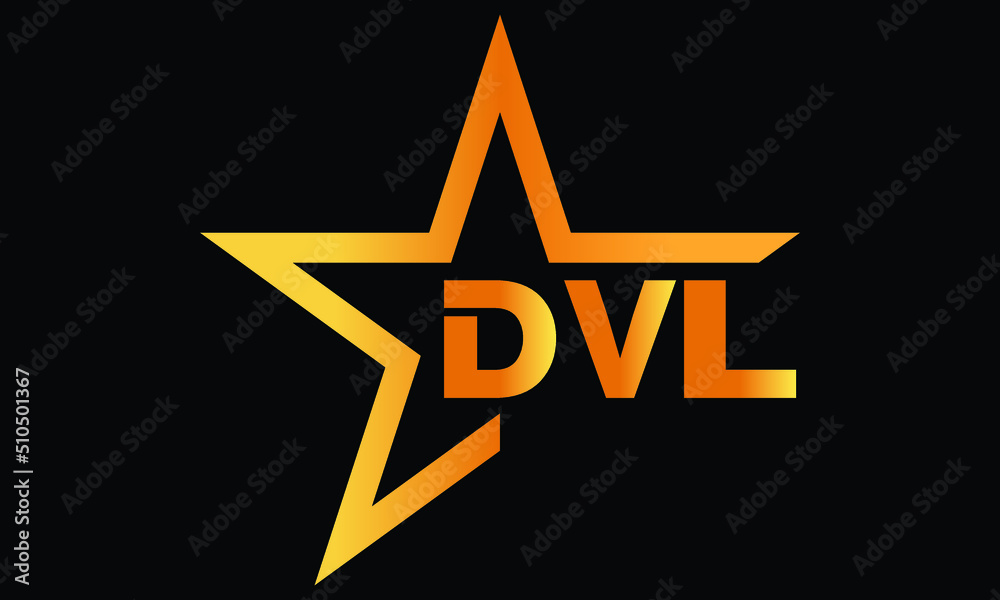 DVL golden luxury star icon three letter logo design vector template ...