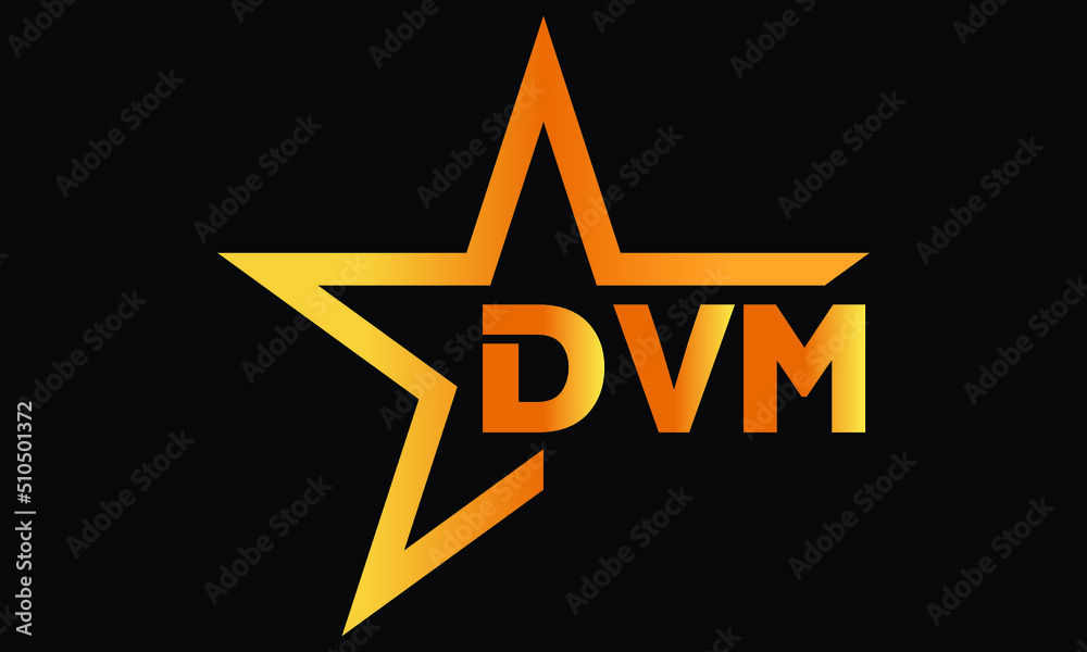 DVM golden luxury star icon three letter logo design vector template ...
