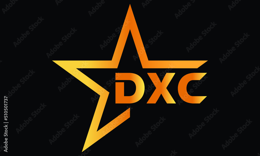 DXC golden luxury star icon three letter logo design vector template ...